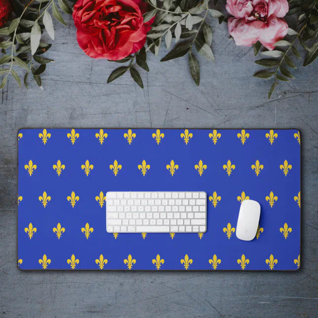 Royal Blue Desk Mat with gold Fleur de Lis | Zazzle