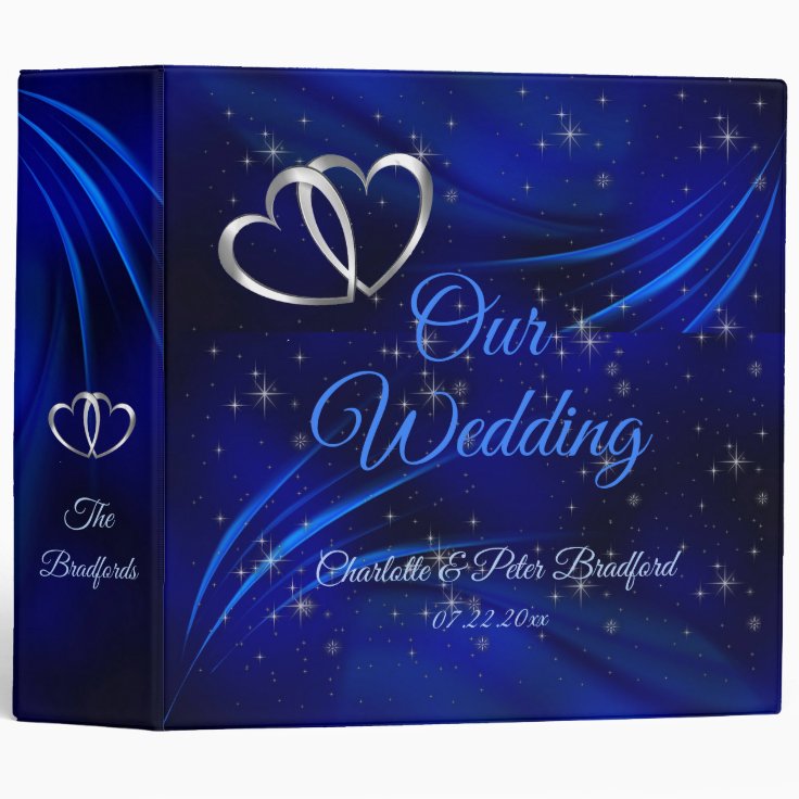 Royal Blue, Diamonds and Heart Wedding 3 Ring Binder | Zazzle