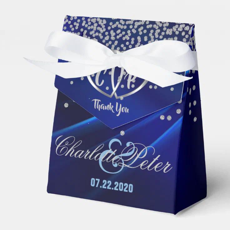 Royal Blue Diamonds/Hearts Wedding Favor Boxes | Zazzle