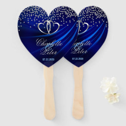 Royal Blue Diamonds/Hearts Wedding Hand Fan | Zazzle