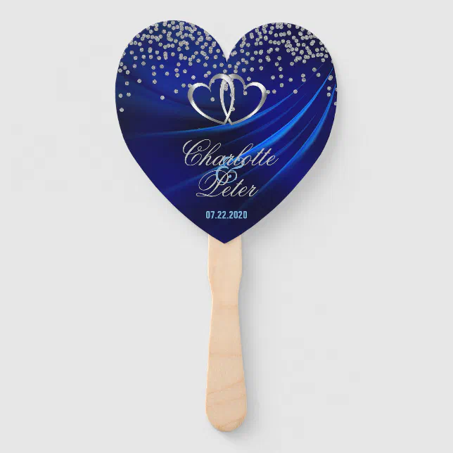 Royal Blue Diamonds/Hearts Wedding Hand Fan | Zazzle
