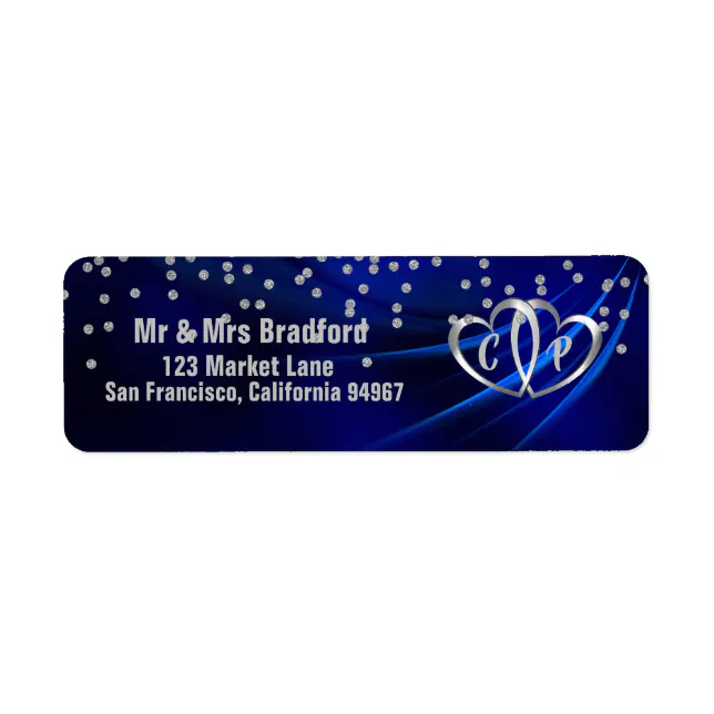 Royal Blue Diamonds/Hearts Wedding Return Address Label | Zazzle