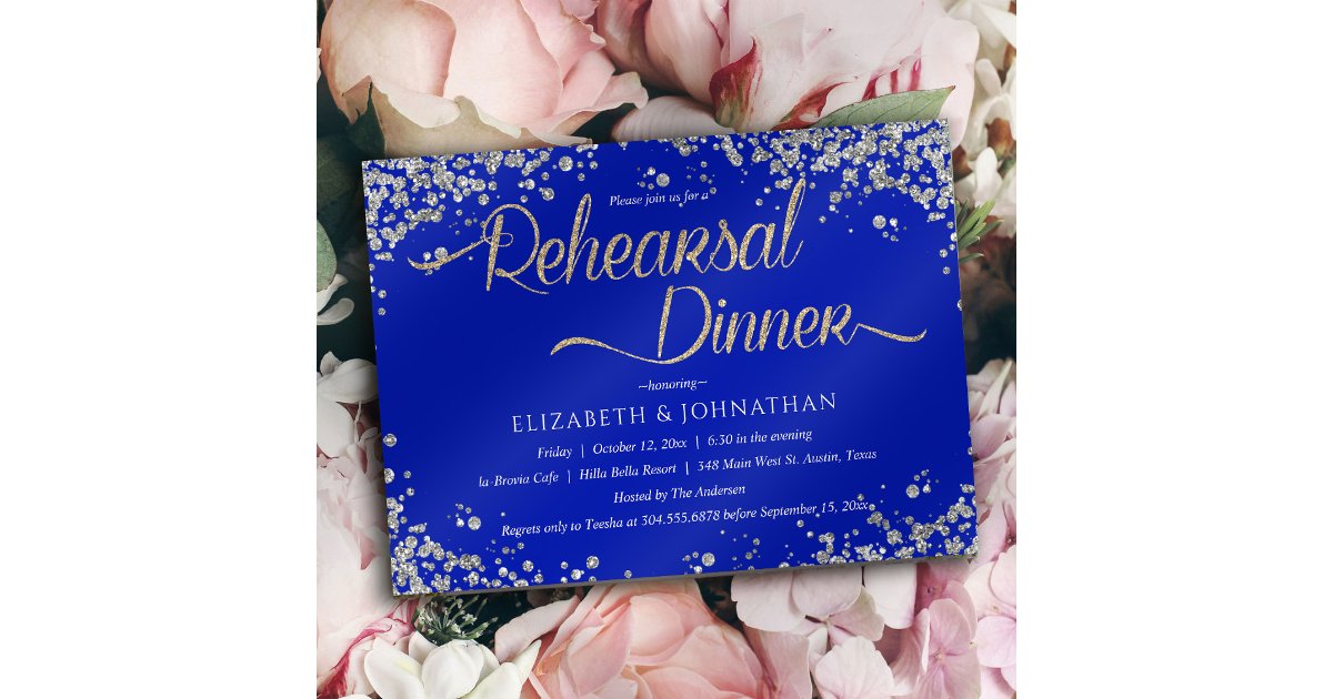 Royal Blue Diamonds Minimal Rehearsal Dinner Invit Invitation | Zazzle