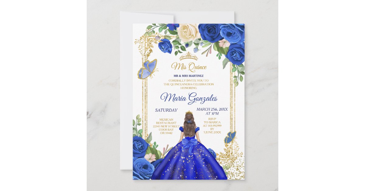 Royal Blue Dresses Quinceanera 15th Girl Birthday Invitation | Zazzle