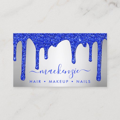 Royal Blue Dripping Glitter Silver Metallic Business Card | Zazzle