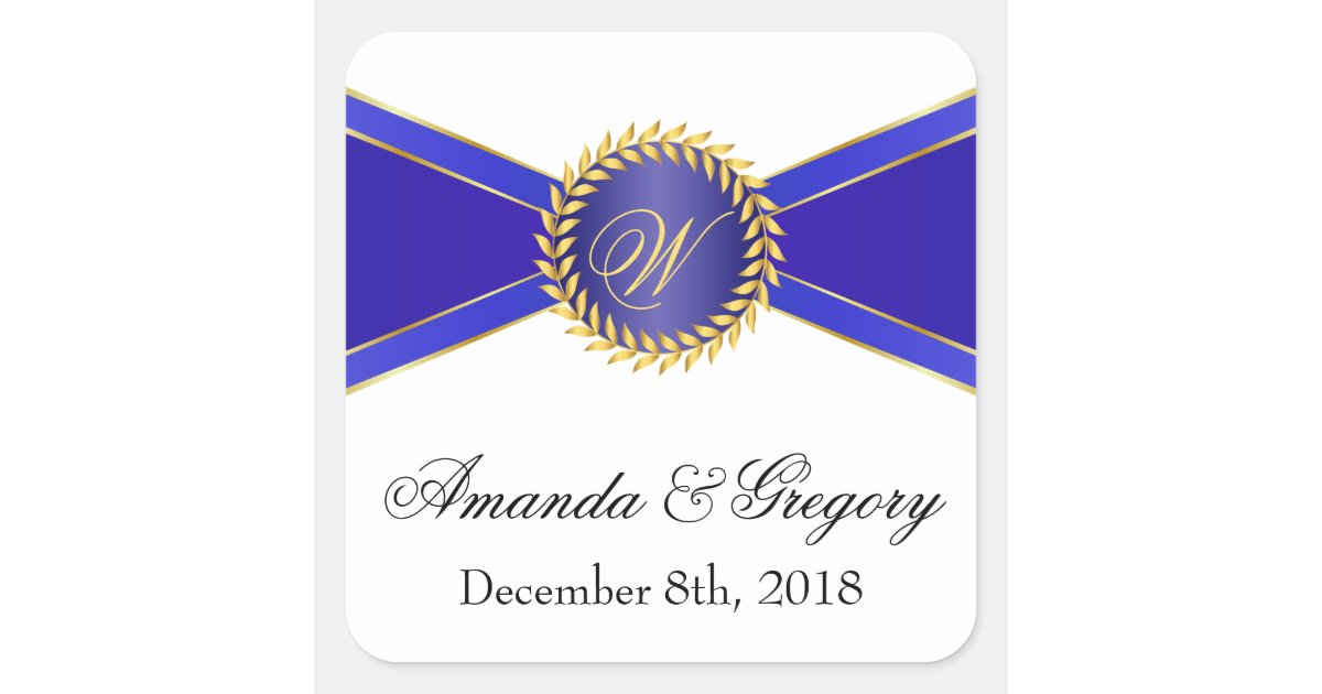 Royal Blue Elegance Monogram Square Sticker | Zazzle