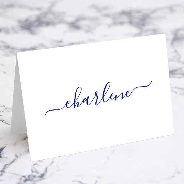 Royal Blue Elegant Signature Name Place Cards | Zazzle
