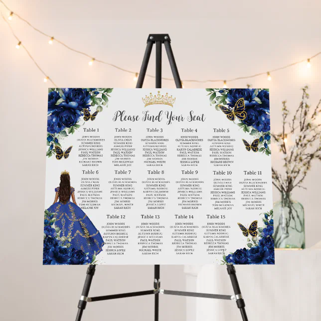 Royal Blue Floral Princess Quinceañera Seating Foam Board | Zazzle