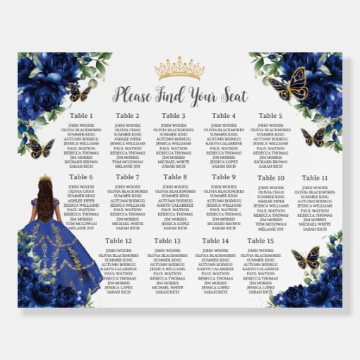 Royal Blue Floral Princess Quinceañera Seating Foam Board | Zazzle