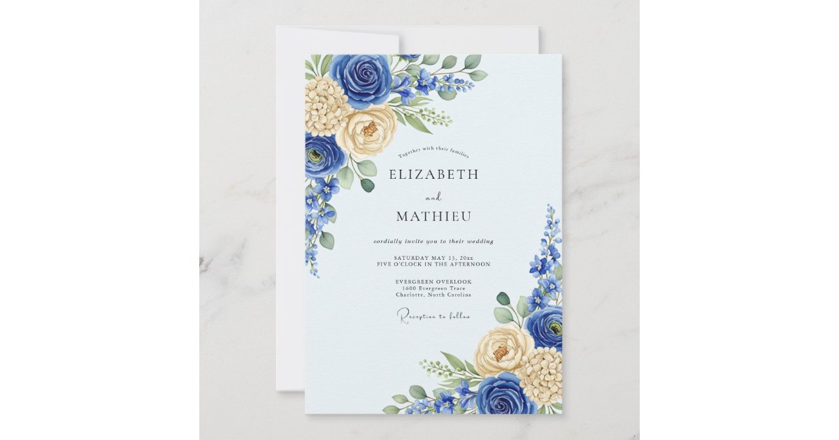 Royal Blue Flourishing Spring Wedding Invitation | Zazzle