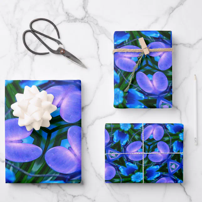 Royal Blue Flower Pattern Wrapping Paper Sheets | Zazzle