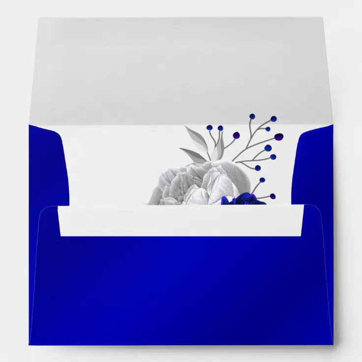 royal blue flower silver leaves wedding envelope | Zazzle