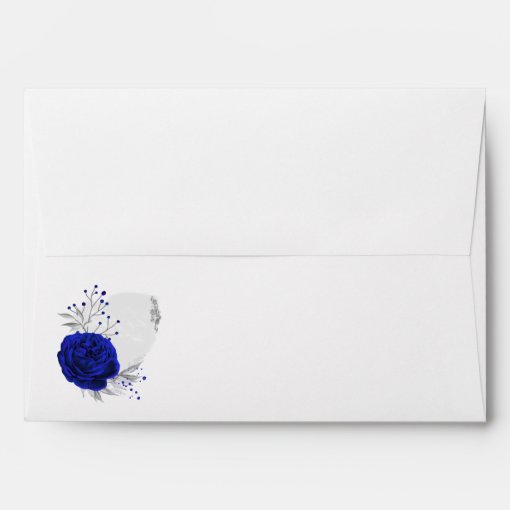 royal blue flower silver leaves white wedding envelope | Zazzle