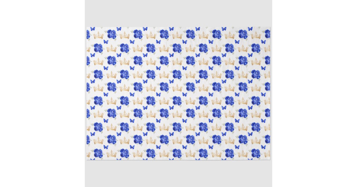 Royal Blue Flowers and Gold Crowns Tissue Paper | Zazzle