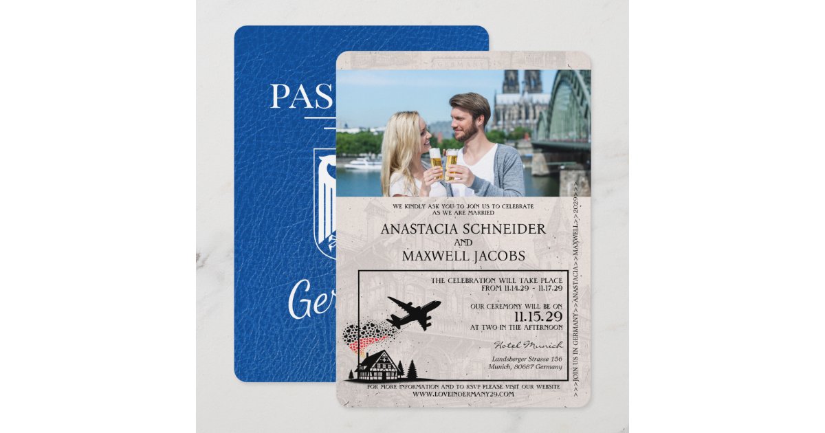 Royal Blue Germany Passport Wedding Invitation | Zazzle