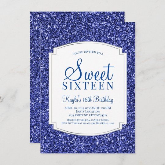 Royal Blue Glitter Sweet 16 Invitations | Zazzle.com