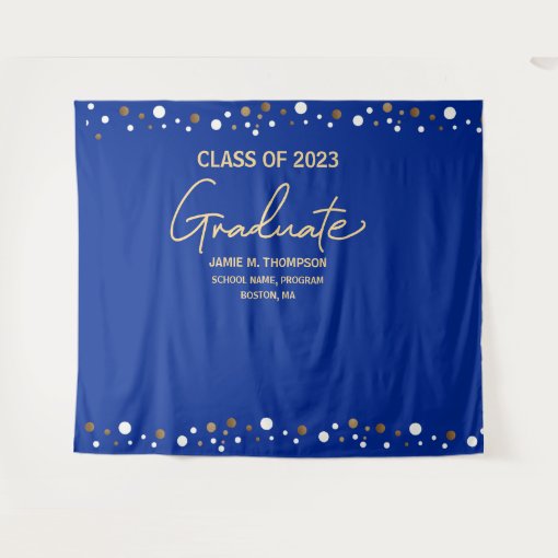 Royal Blue Gold Class of 2023 backdrop graduation | Zazzle