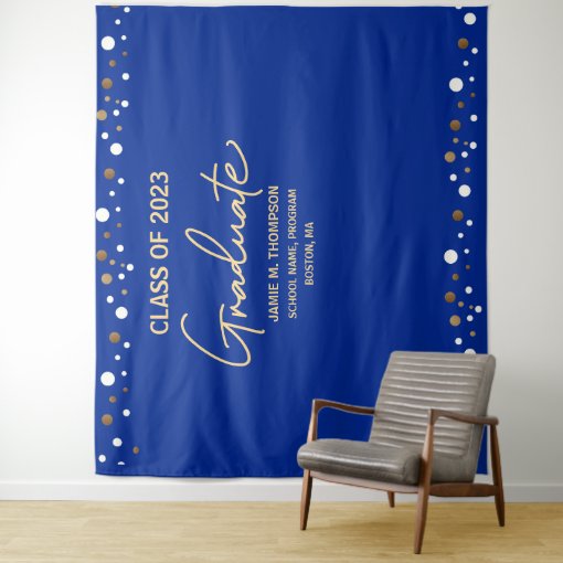 Royal Blue Gold Class of 2023 backdrop graduation | Zazzle