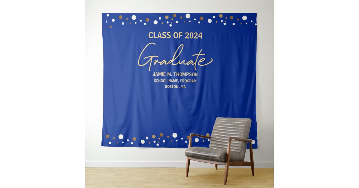 Royal Blue Gold Class of 2023 backdrop graduation | Zazzle