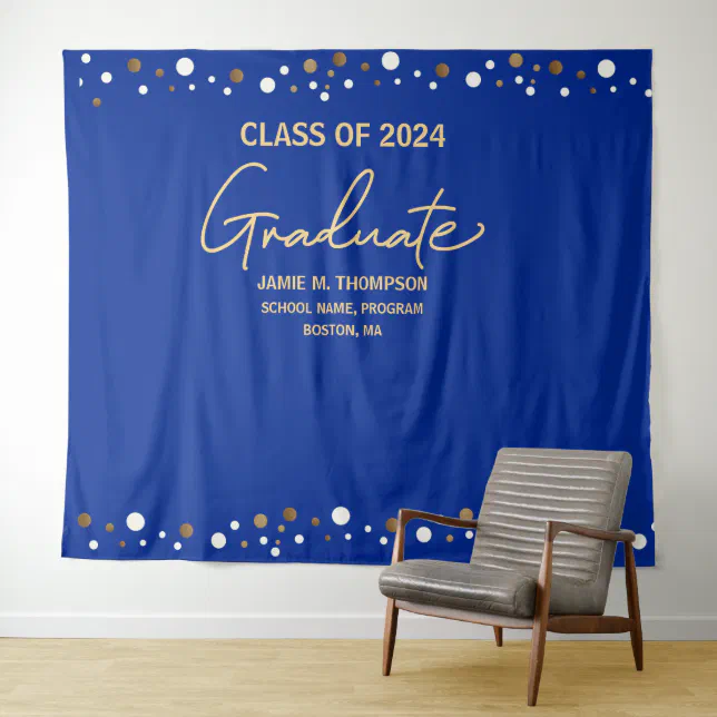 Royal Blue Gold Class of 2023 backdrop graduation | Zazzle