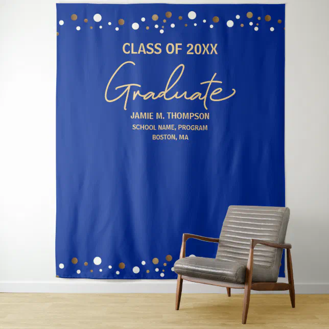 Royal Blue Gold Class of Grad backdrop graduation | Zazzle