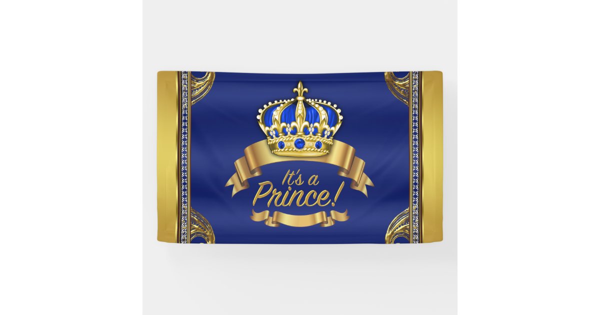 Royal Blue Gold Crown Blue Prince Baby Shower Banner | Zazzle