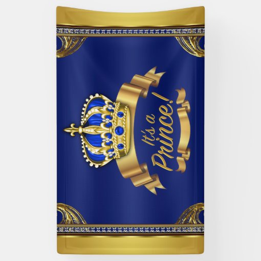 Royal Blue Gold Crown Blue Prince Baby Shower Banner | Zazzle