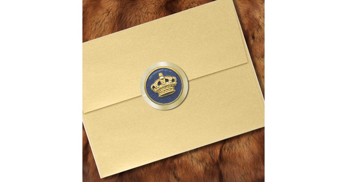 Royal Blue Gold Crown Classic Round Sticker | Zazzle