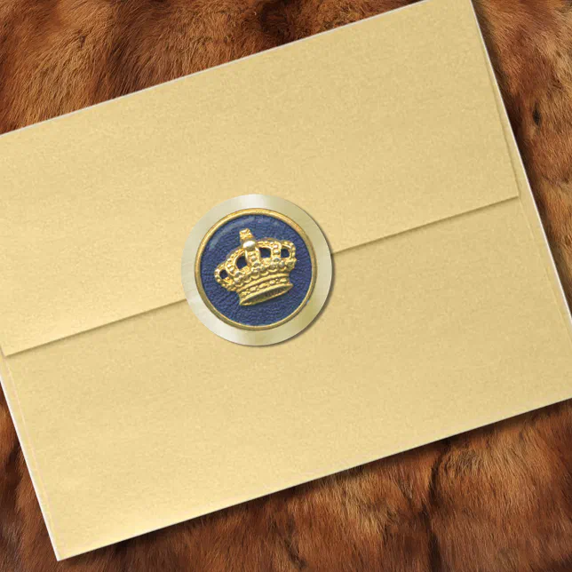 Royal Blue Gold Crown Classic Round Sticker | Zazzle