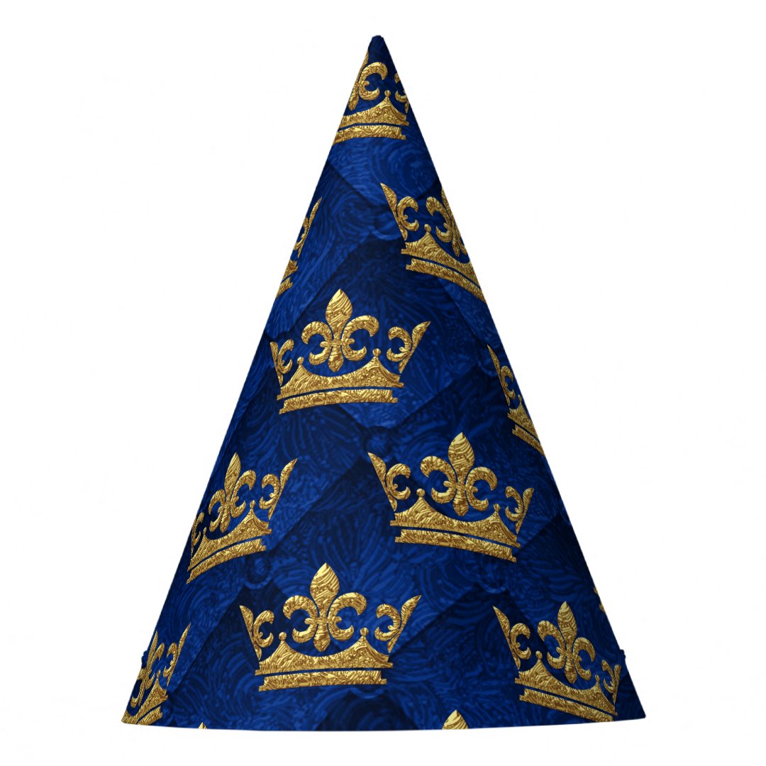 Royal Blue & Gold Crown Prince Birthday Party Party Hat | Zazzle
