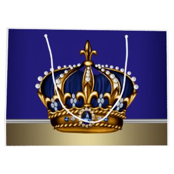 Royal Blue Gold Crown Prince King Large Gift Bag | Zazzle