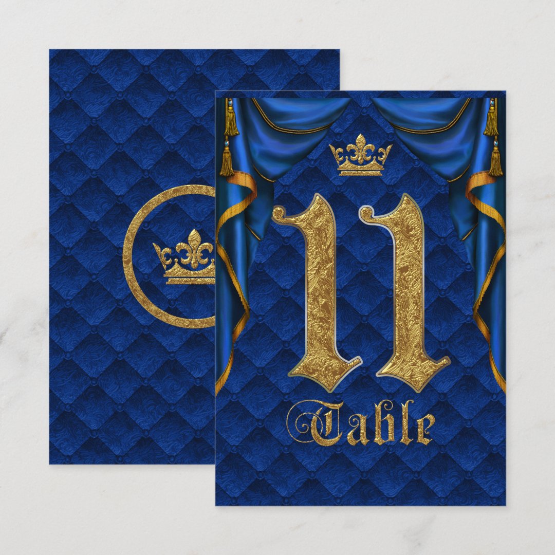 Royal Blue Gold Crown Wedding Table Number 11 | Zazzle