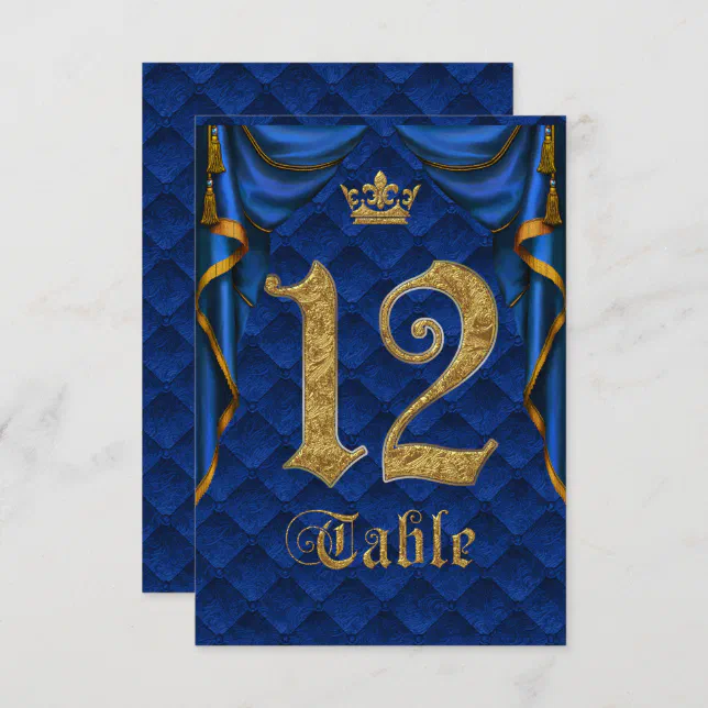 Royal Blue Gold Crown Wedding Table Number 12 | Zazzle