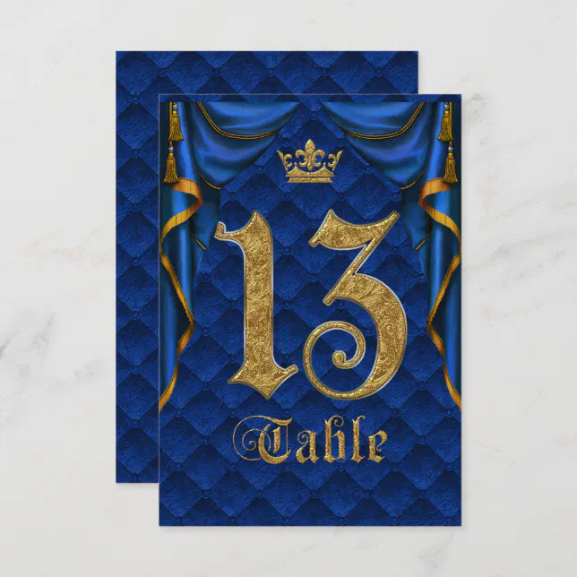 Royal Blue Gold Crown Wedding Table Number 13 | Zazzle