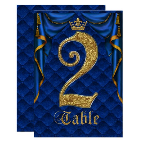 Royal Blue Gold Crown Wedding Table Number 2 | Zazzle.com