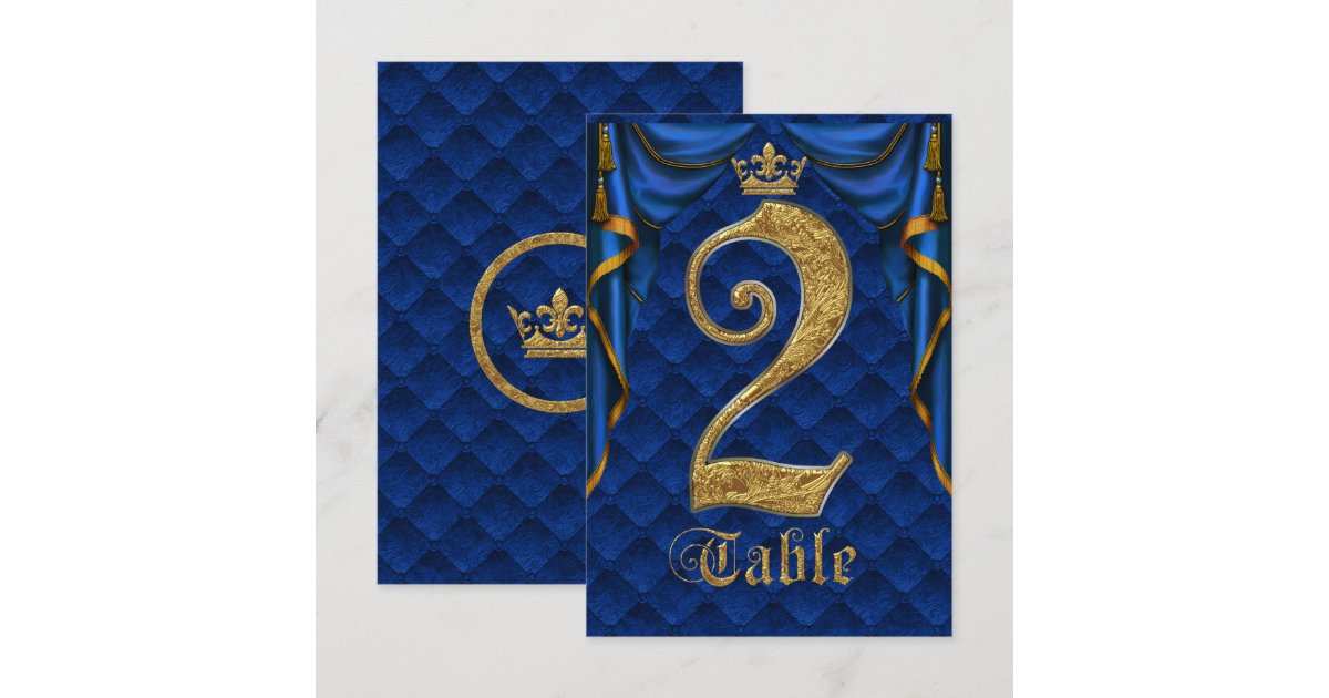 Royal Blue Gold Crown Wedding Table Number 2 | Zazzle