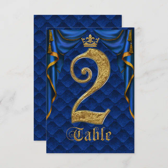 Royal Blue Gold Crown Wedding Table Number 2 | Zazzle