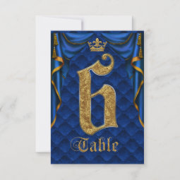 Royal Blue Gold Crown Wedding Table Number 6 | Zazzle