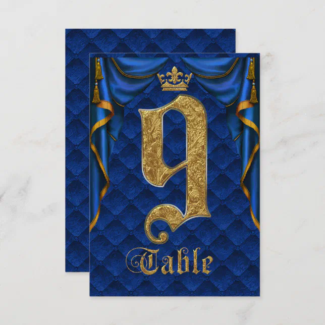 Royal Blue Gold Crown Wedding Table Number 9 | Zazzle