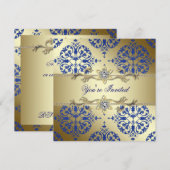 Royal Blue Gold Damask Party Invitations | Zazzle