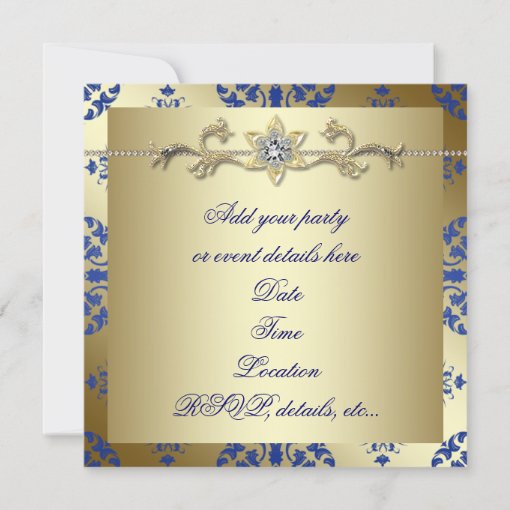 Royal Blue Gold Damask Party Invitations | Zazzle