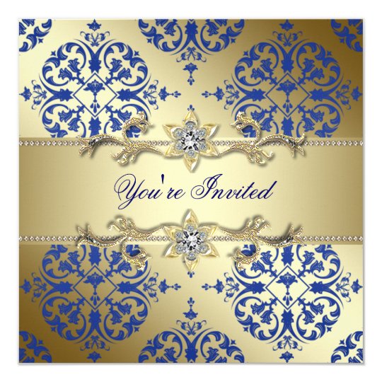 Royal Blue Gold Damask Party Invitations | Zazzle.com