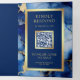 Royal Blue Gold Fluid Ink QR Code Wedding Tri-Fold Invitation | Zazzle