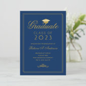 Royal Blue Gold Grad Cap College Graduation Announcement | Zazzle