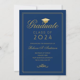 Royal Blue Gold Grad Cap College Graduation Announcement | Zazzle