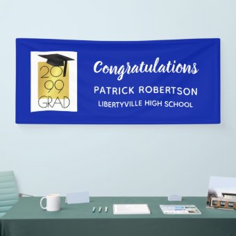 Royal Blue & Gold GRAD | Custom Color | Graduation Banner | Zazzle
