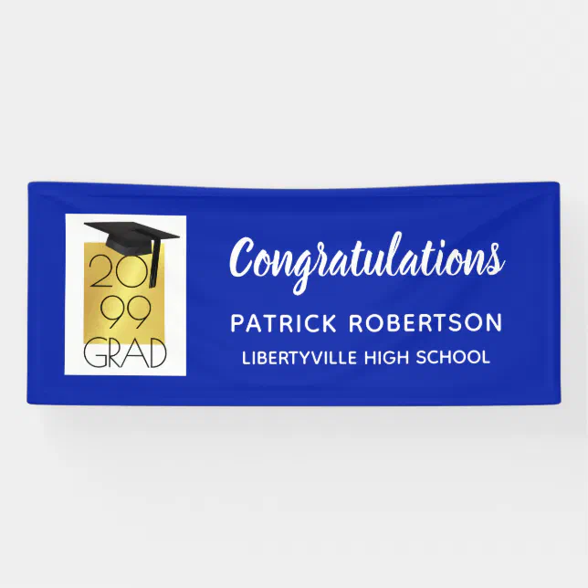 Royal Blue & Gold GRAD | Custom Color | Graduation Banner | Zazzle