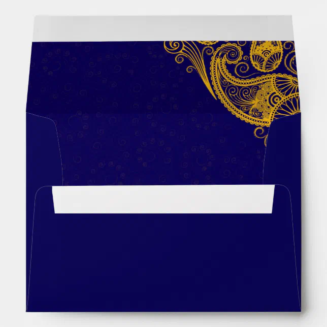 Royal Blue Gold Paisley Hindu Indian Wedding Envelope | Zazzle