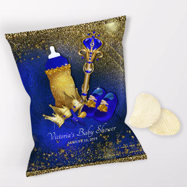 Royal Blue Gold Prince Baby Shower Chip Bag Flyer | Zazzle