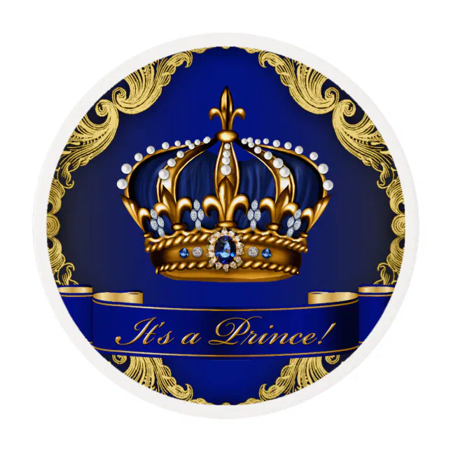 Royal Blue Gold Prince Baby Shower Cupcake Edible Frosting Rounds | Zazzle